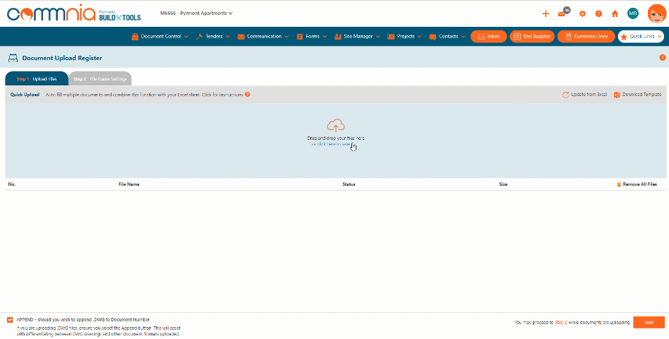 Upload Documents to the Register with MS Excel